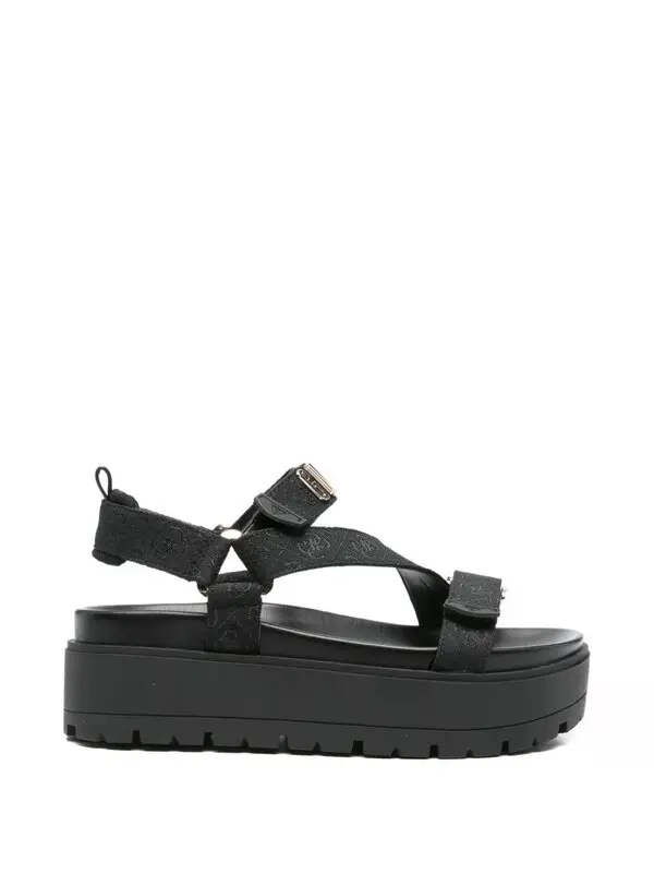 Guess Logo Lettering Platform Sandals - Black