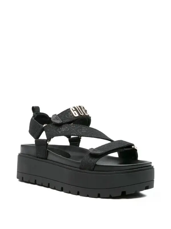 Guess Logo Lettering Platform Sandals - Black