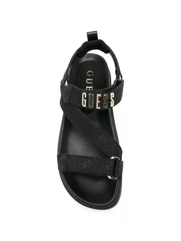 Guess Logo Lettering Platform Sandals - Black