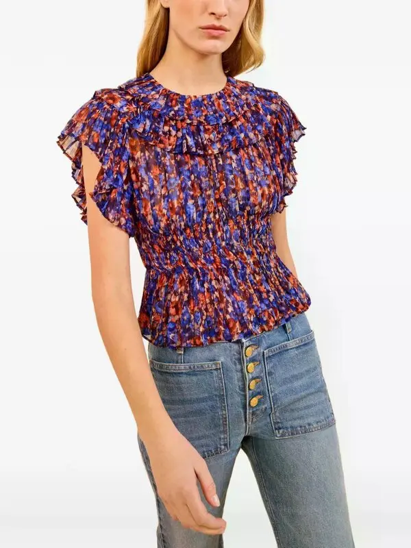 Ulla Johnson Athene Ruffled Silk Top - Blue