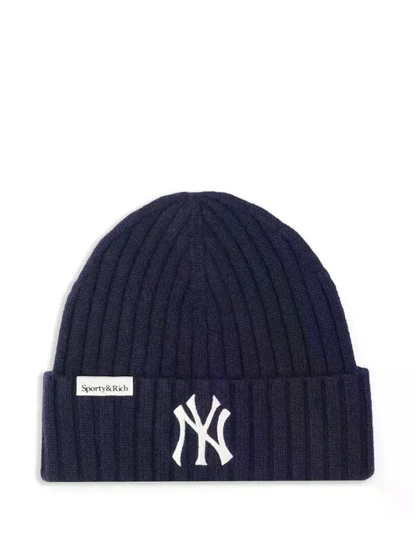 SPORTY & RICH Ribbed Knit Beanie - Blue
