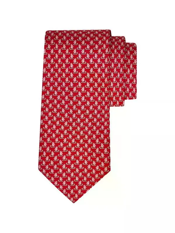 FERRAGAMO Printed Silk Neck Tie - Red