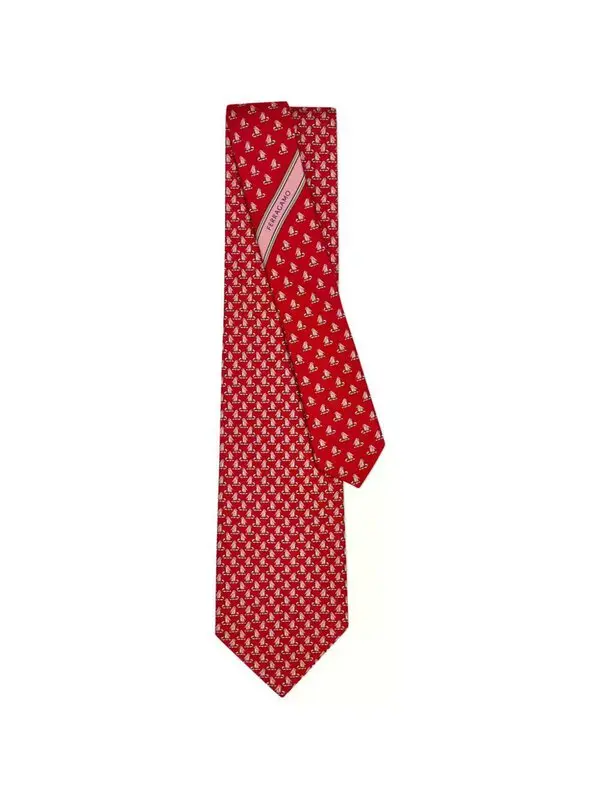 FERRAGAMO Printed Silk Neck Tie - Red