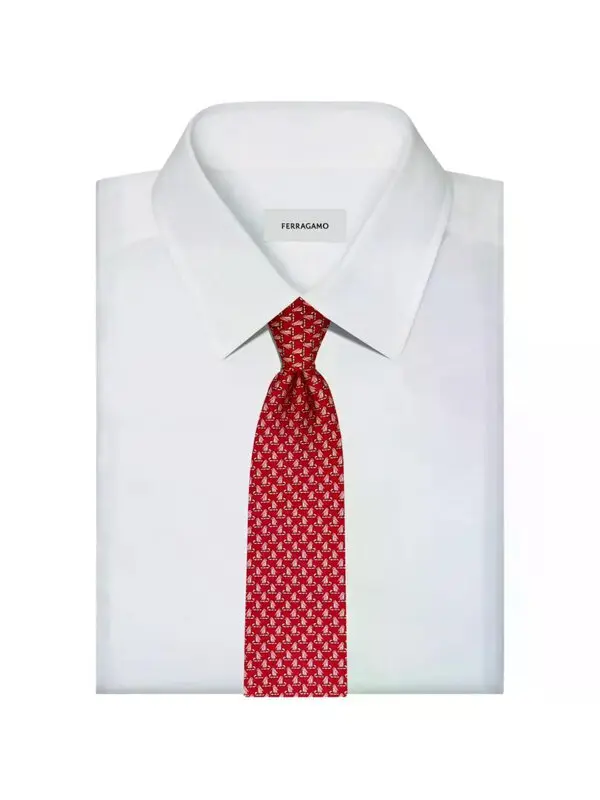 FERRAGAMO Printed Silk Neck Tie - Red