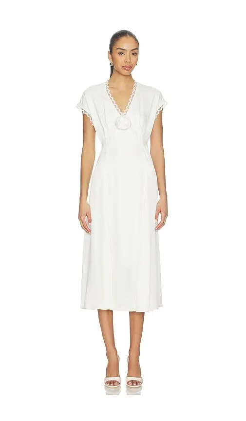 Sleeper The Genus Rosa Satin Dress With Rosette Accent - Ivory