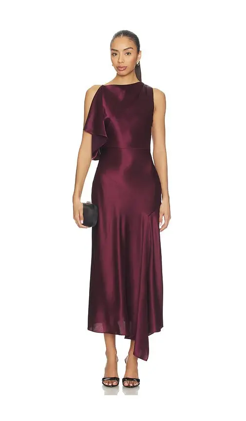 NICHOLAS Nayara Draped One Shoulder Dress - Wine