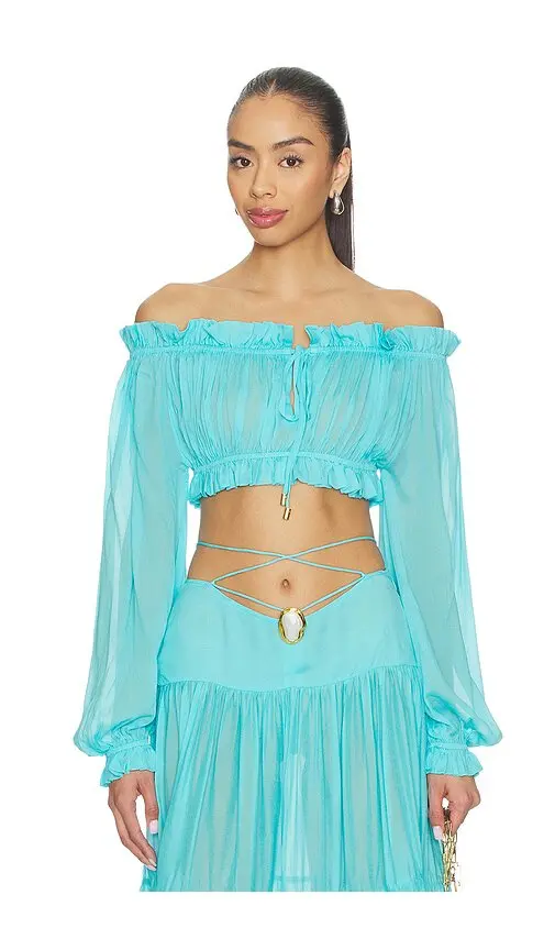 CIN CIN Off-the-shoulder Front Tie Cropped Chiffon Top