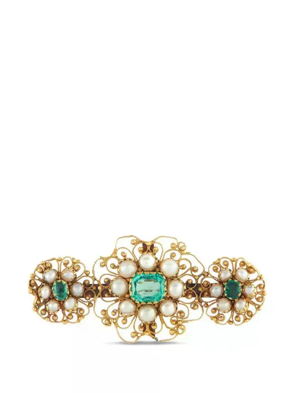 LB EXCLUSIVE Emerald And Pearl Brooch - Gold
