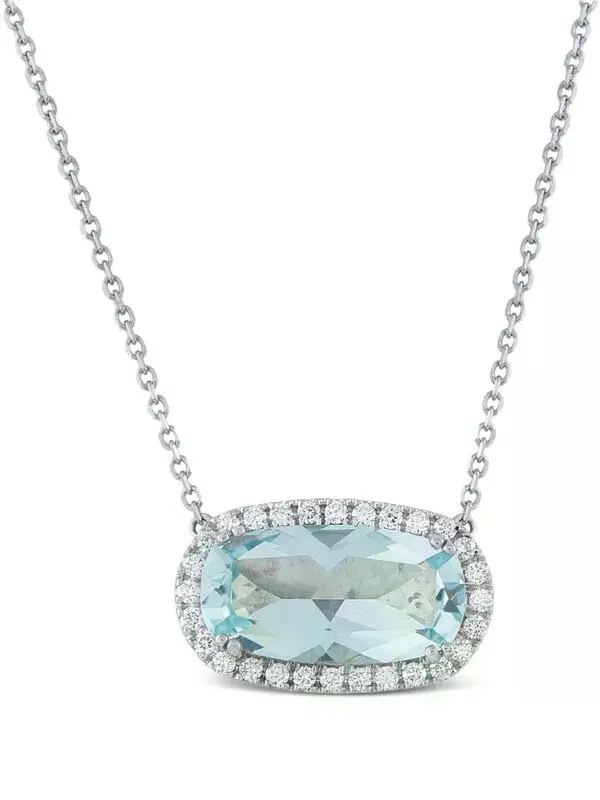 LB EXCLUSIVE Diamond And Aquamarine Pendant Necklace - Silver