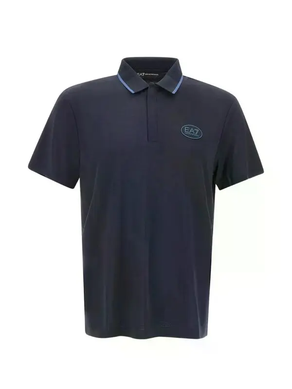 EA7 Contrast-trim Logo Polo Shirt - Blue
