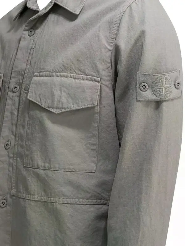 Stone Island Logo-patch Flap-pocket Shirt - Grey