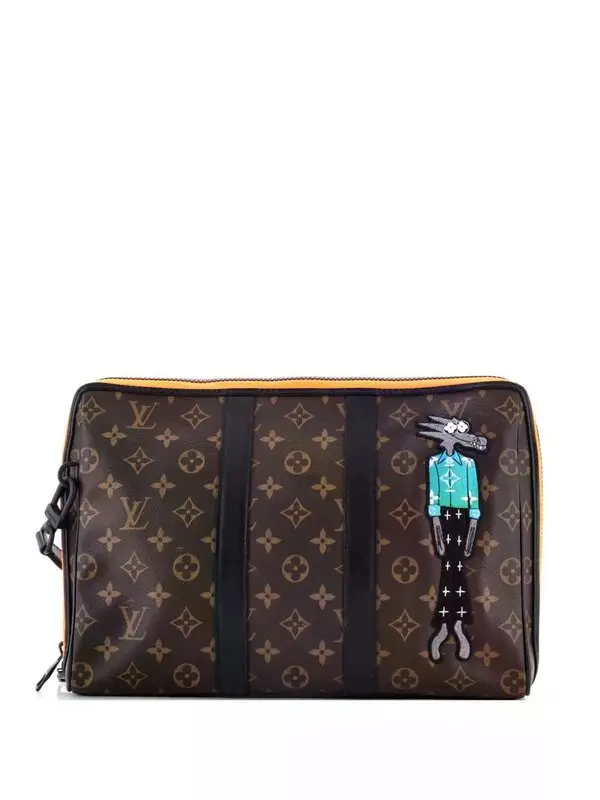 LOUIS VUITTON Keepall Pouch Monogram Canvas With Friends Patch Clutch Bag - Brown