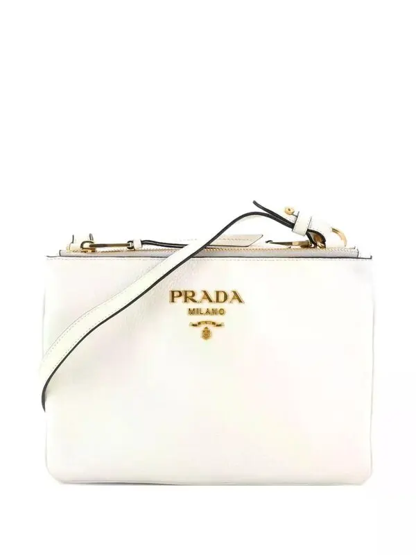 Prada Double Zip Vitello Daino Small Crossbody Bag - White
