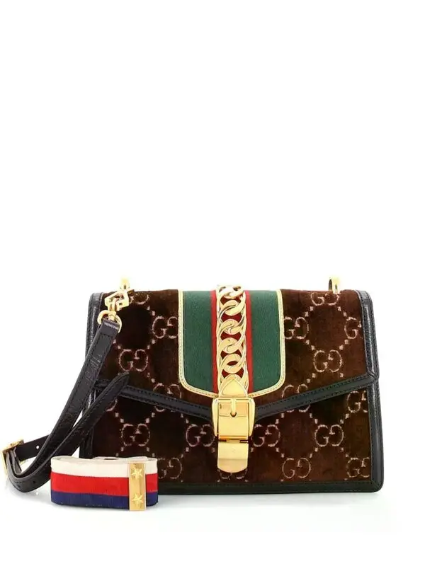 Gucci Sylvie Small Shoulder Bag Gg Velvet Crossbody - Brown