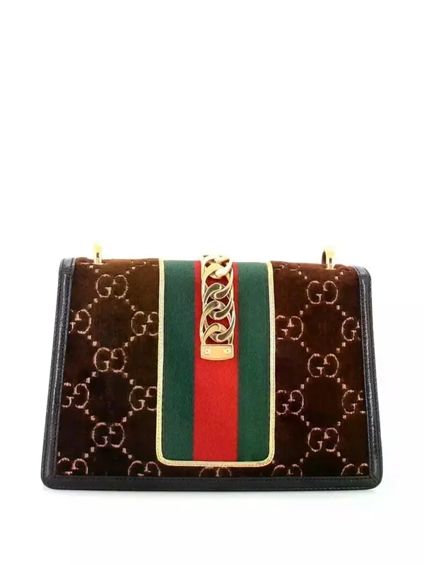 Gucci Sylvie Small Shoulder Bag Gg Velvet Crossbody - Brown