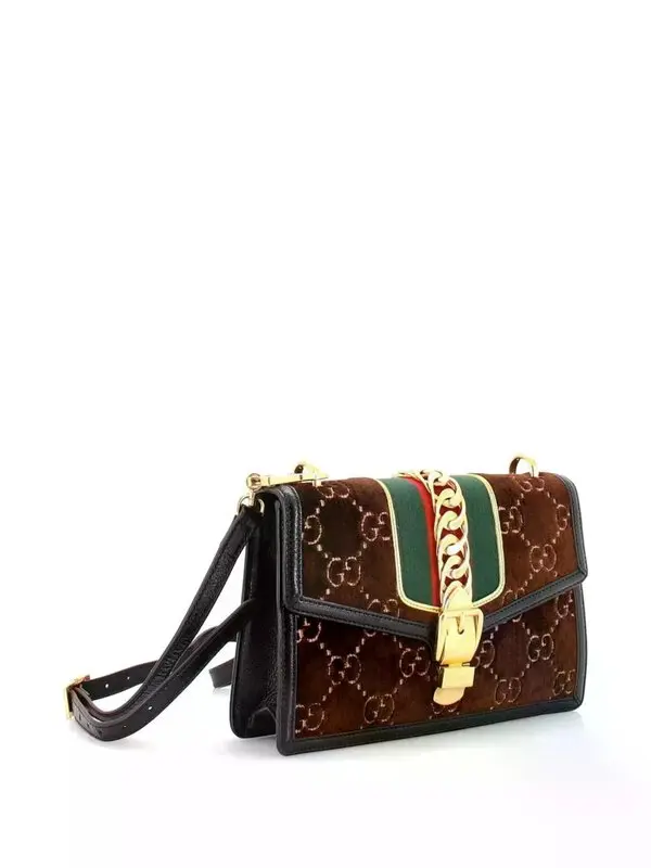 Gucci Sylvie Small Shoulder Bag Gg Velvet Crossbody - Brown