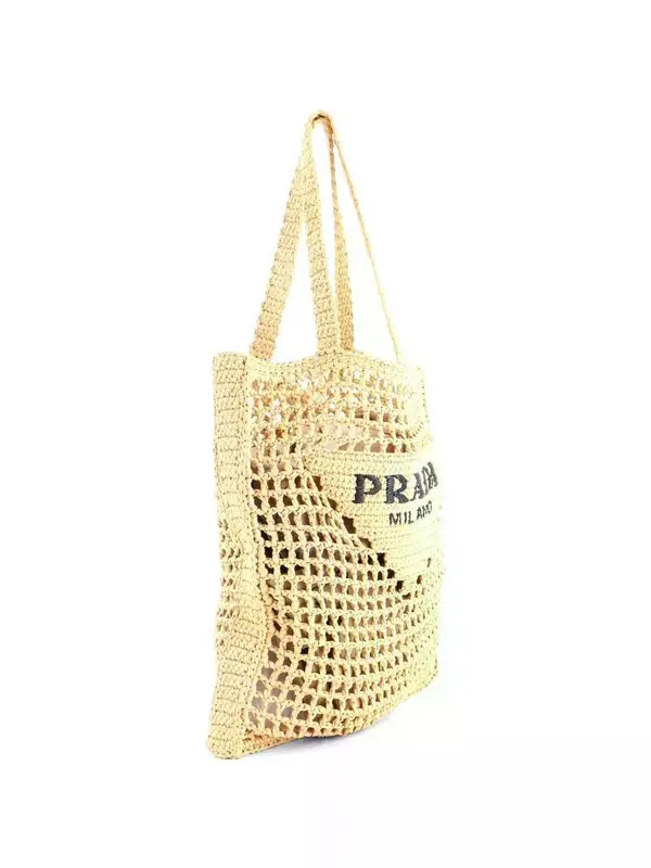 Prada Triangle Logo Open Raffia Tote Bag