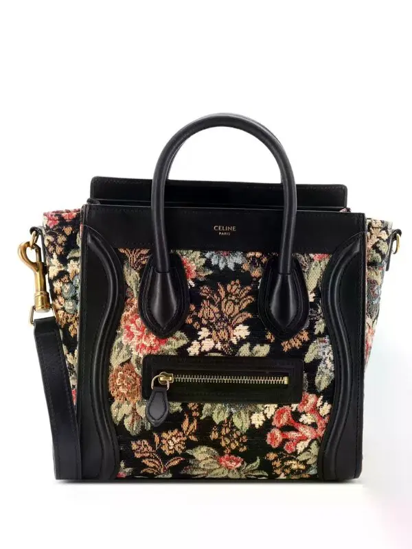 Celine Luggage Nano Satchel Printed Jacquard And Leather - Black