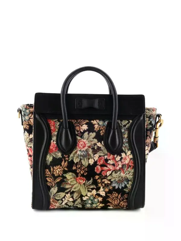 Celine Luggage Nano Satchel Printed Jacquard And Leather - Black