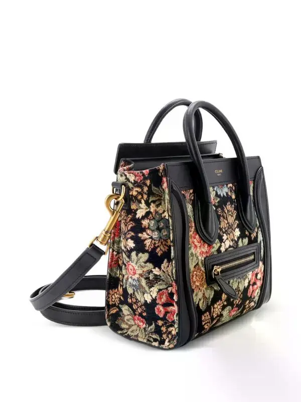 Celine Luggage Nano Satchel Printed Jacquard And Leather - Black