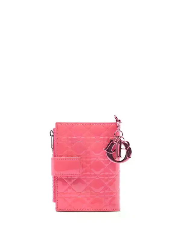 Dior 2016 Patent Cannage Lady French Wallet Small Wallets - Pink