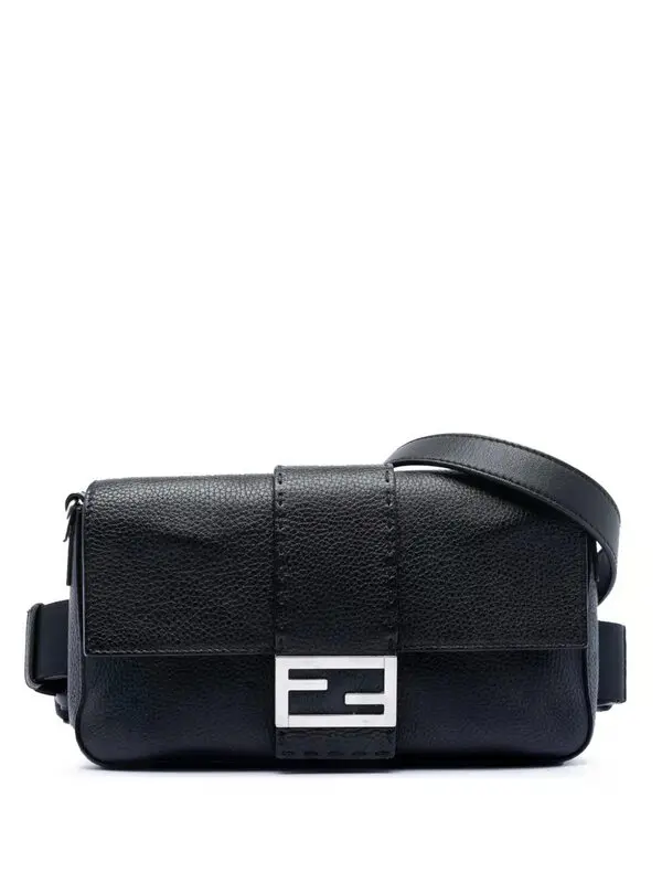 Fendi 2000-2010 Leather Selleria Convertible Baguette Satchel - Black