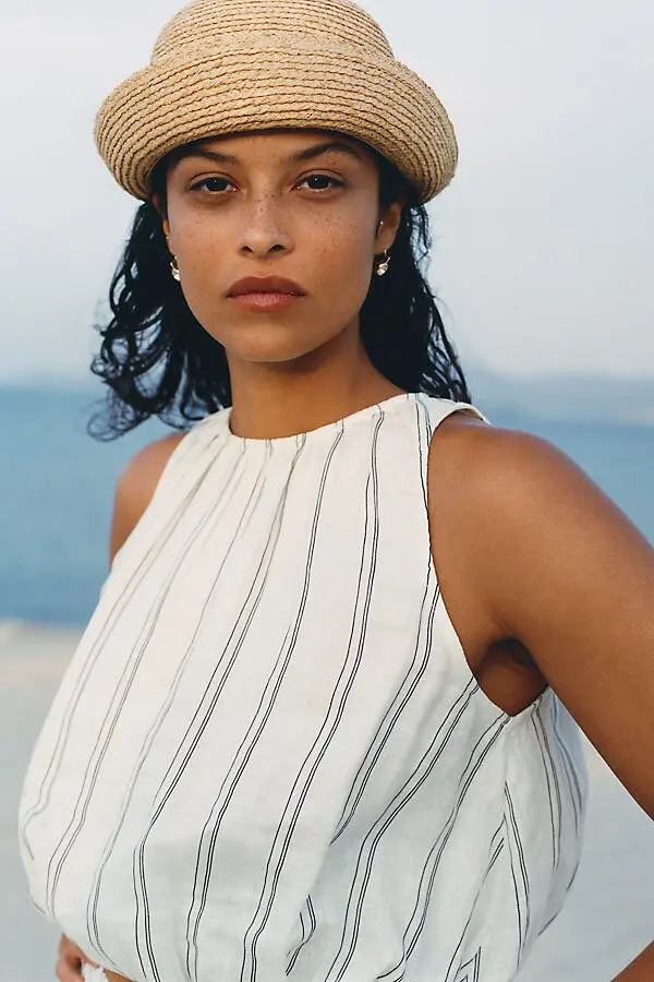Anthropologie Sleeveless Linen Tank Top - Ivory & Charcoal Stripe