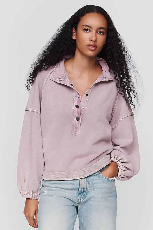 PILCRO Knit Project Canyon Henley Top - Dark Lilac