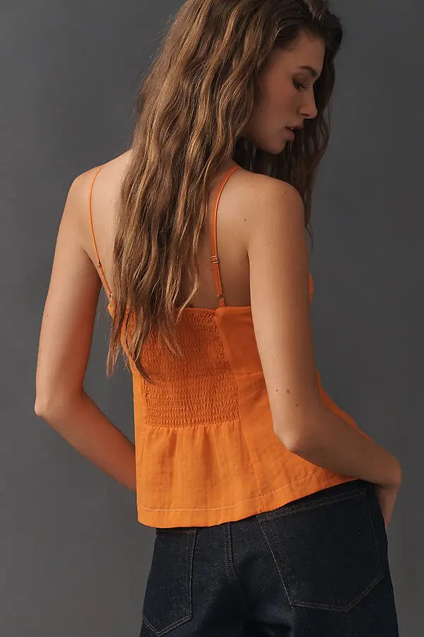Anthropologie V-neck Waisted Peplum Tank Top - Persimmon Orange