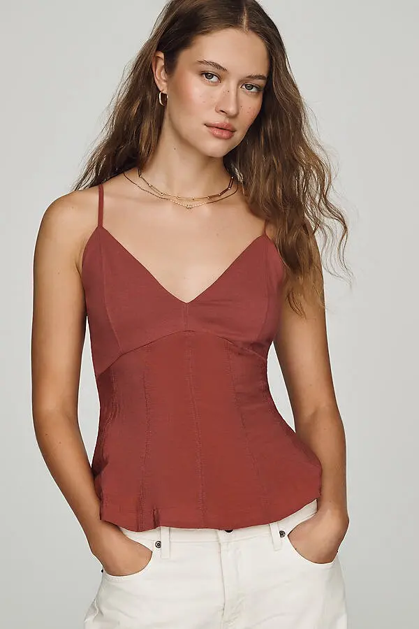 Anthropologie V-neck Waisted Peplum Tank Top - Rose
