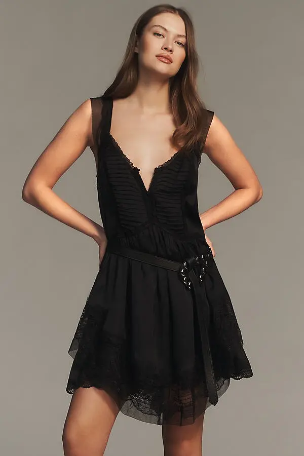 Anthropologie Lacey Satin Slip Dress - Black