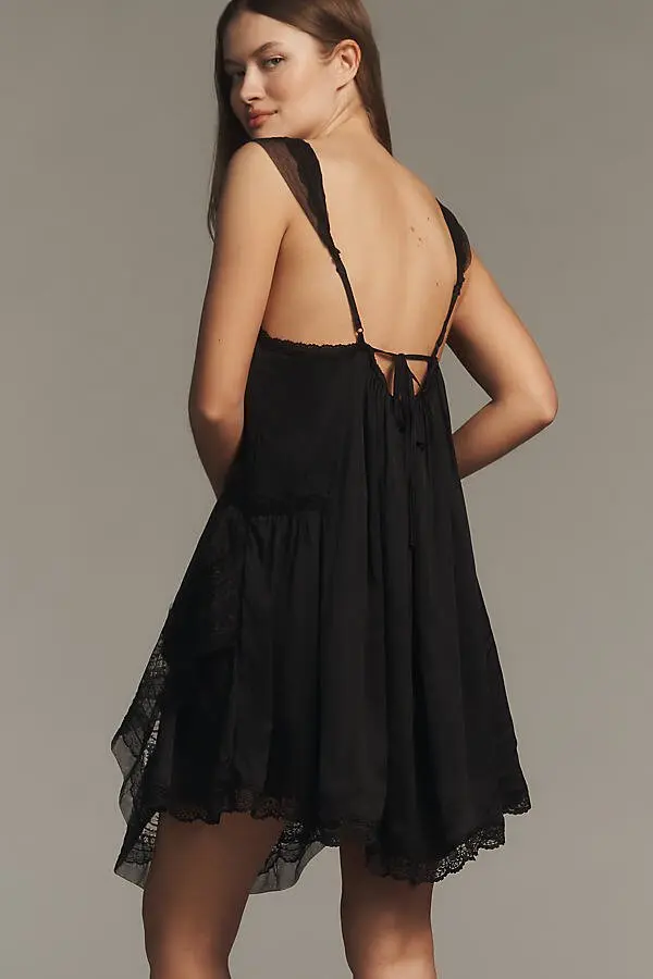 Anthropologie Lacey Satin Slip Dress - Black