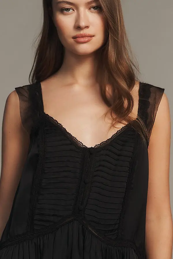 Anthropologie Lacey Satin Slip Dress - Black