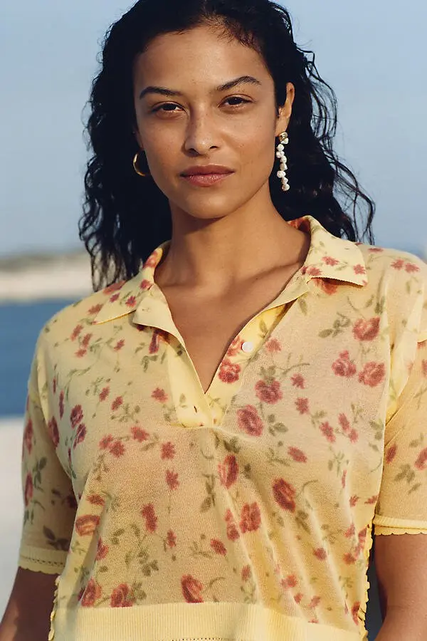 Maeve Short Sleeve Sheer Pullover - Light Yellow