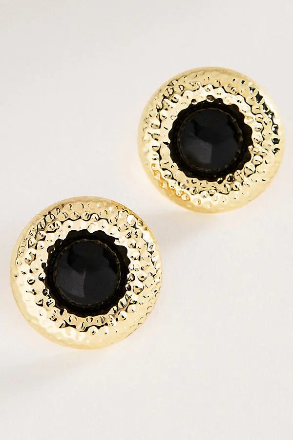 Anthropologie Tiger's Eye Button Post Earrings - Black