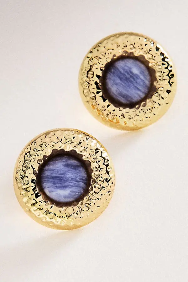 Anthropologie Tiger's Eye Button Post Earrings - Blue