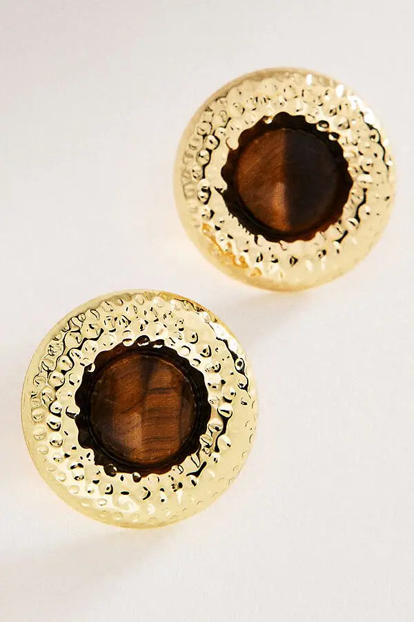 Anthropologie Tiger's Eye Button Post Earrings - Tiger Eye