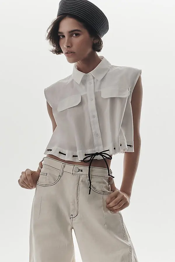 Maeve Cinch-detailed Cropped Buttondown Shirt