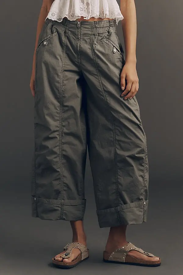 PILCRO Cotton Crop Parachute Pants