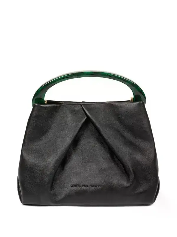 Dries Van Noten Pleated Leather Tote - Black