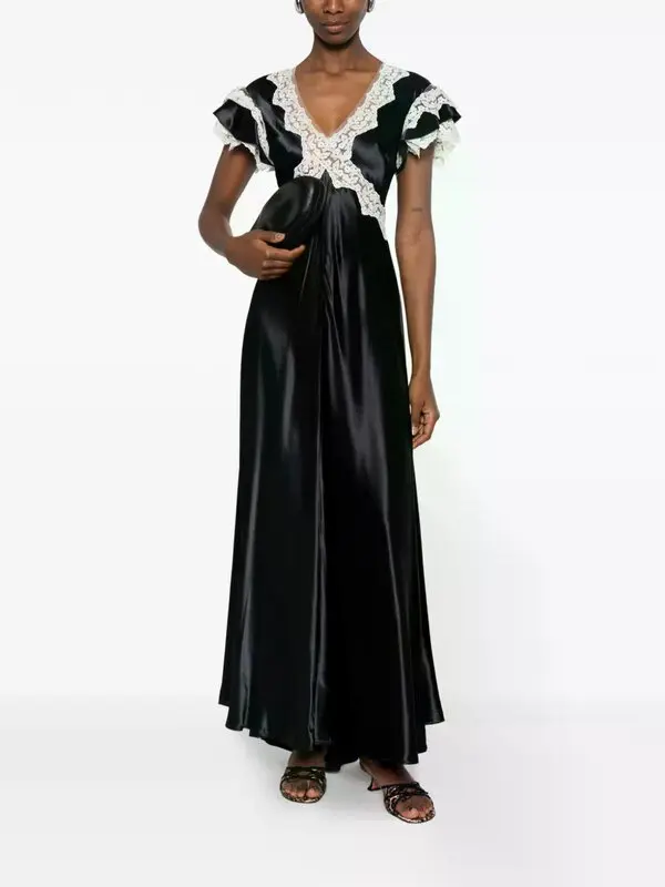 Alberta Ferretti Lace Trimmed V-neck Maxi Dress