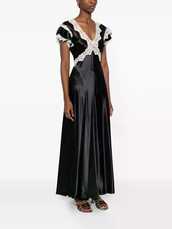 Alberta Ferretti Lace Trimmed V-neck Maxi Dress