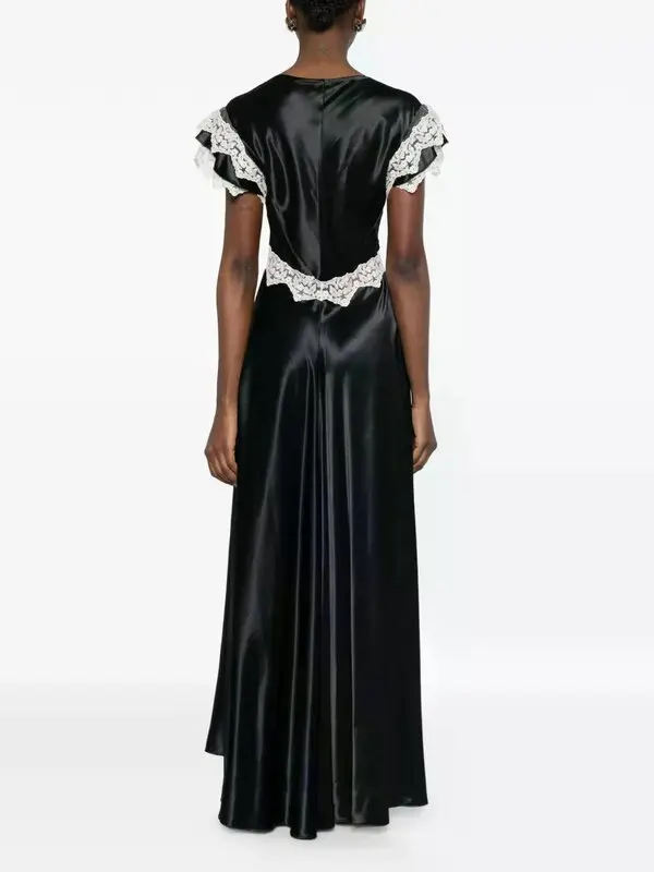 Alberta Ferretti Lace Trimmed V-neck Maxi Dress