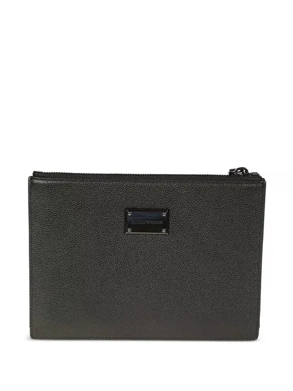 Emporio Armani Leather Clutch Bag With Plaque - Black