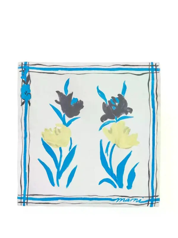 Marni Flower Stripe Silk Foulard - White