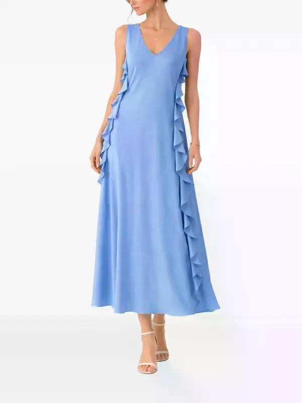 NOUVELLE SILK95FIVE Ruffled V-neck Midi Dress