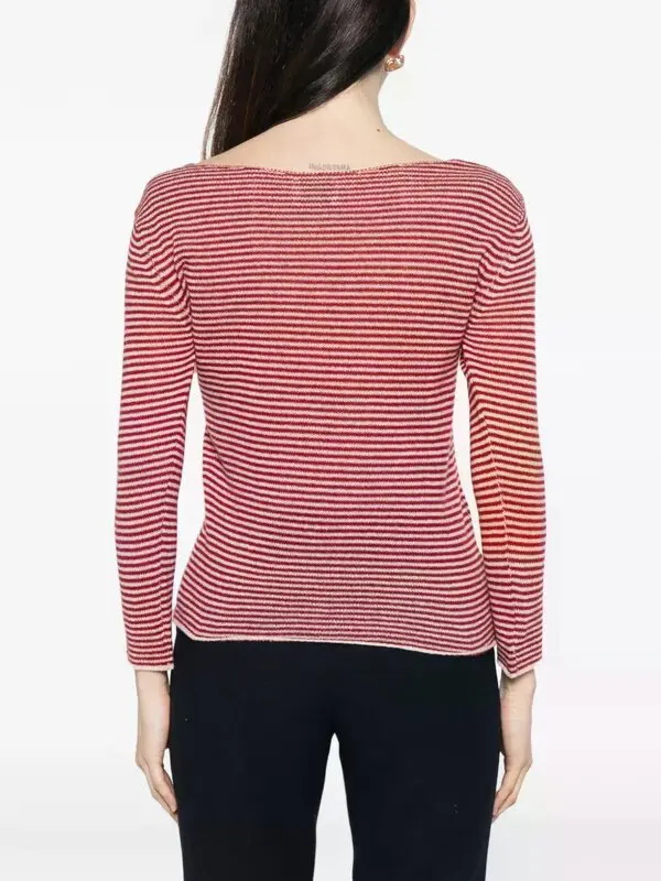 BEYOU Striped V-neck Sweater - Red