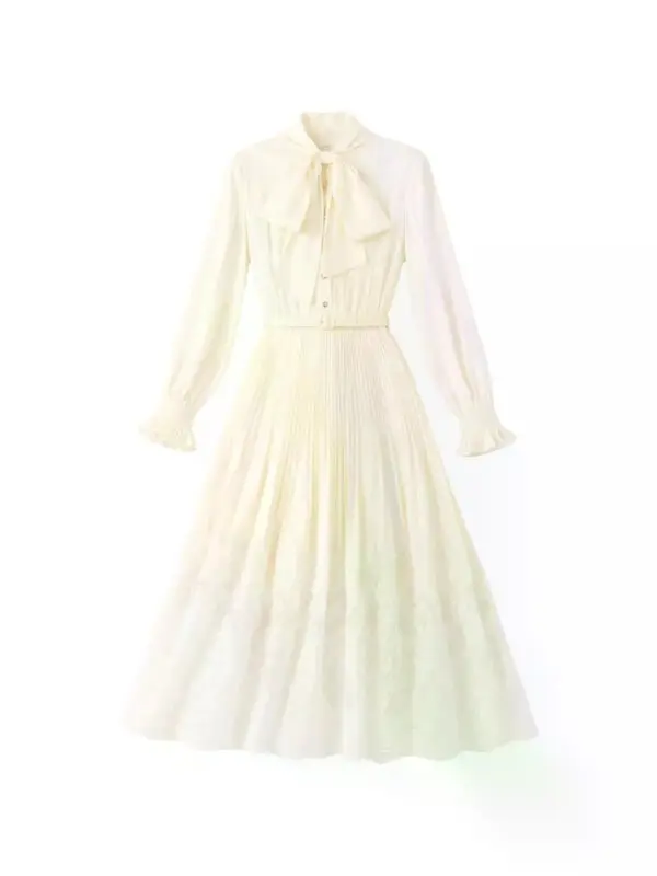 SELF-PORTRAIT Bow-detailed Pleated Midi Dress