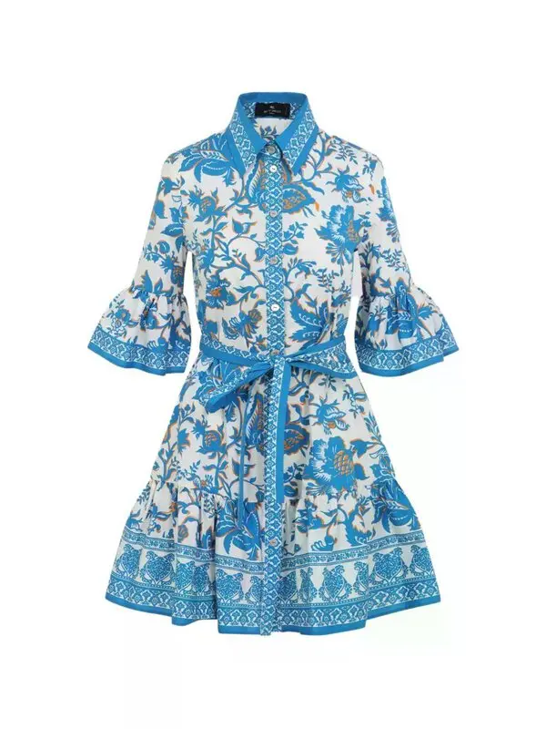 Etro Floral-detail Bell-sleeve Mini Dress