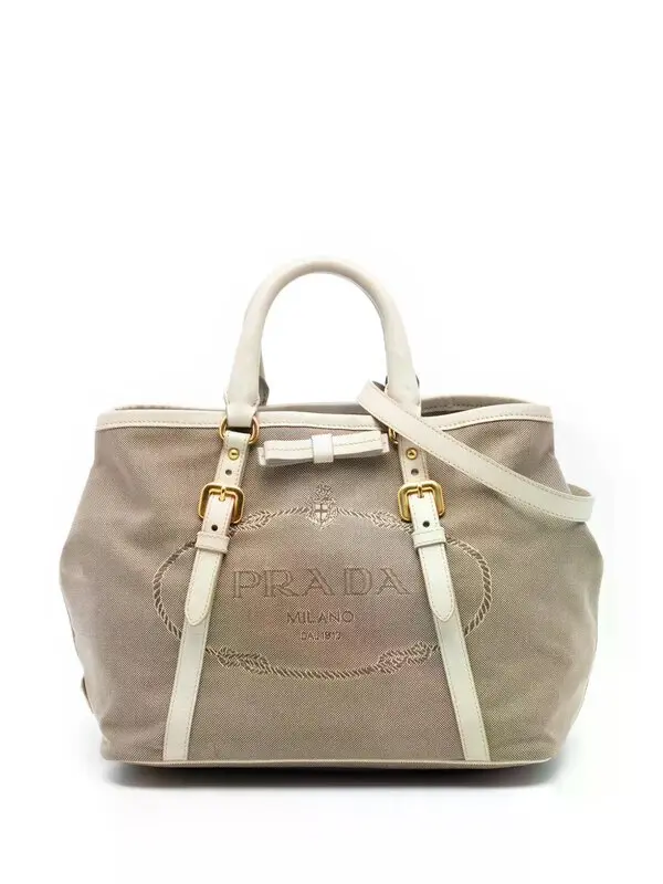 Prada Canvas Canapa Logo Bow Satchel - Brown